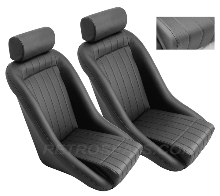 Retro Classic Vintage Racing Bucket Seats Black Perforated With Slider ...